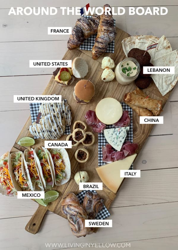 Around the World // DIY Travel Inspired Food Board - Living in Yellow