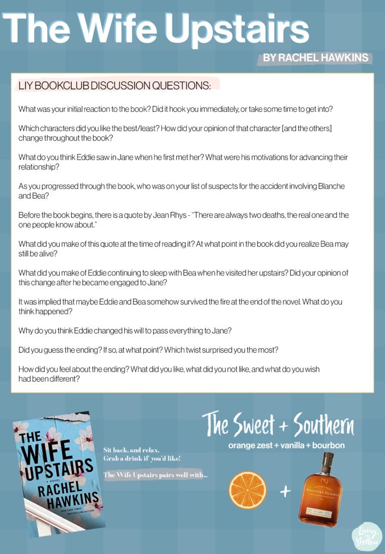 The Wife Upstairs Book Club Discussion Questions - Living in Yellow