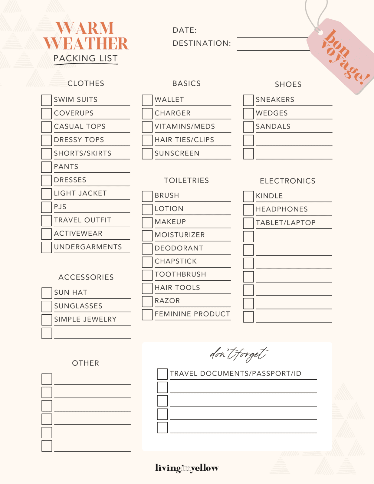 Warm & Cold Weather Packing Lists - Living in Yellow