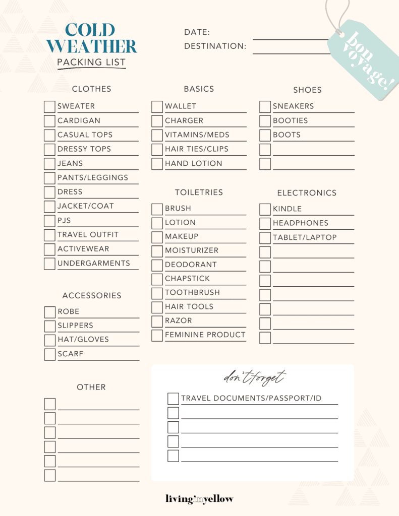 Warm & Cold Weather Packing Lists - Living in Yellow